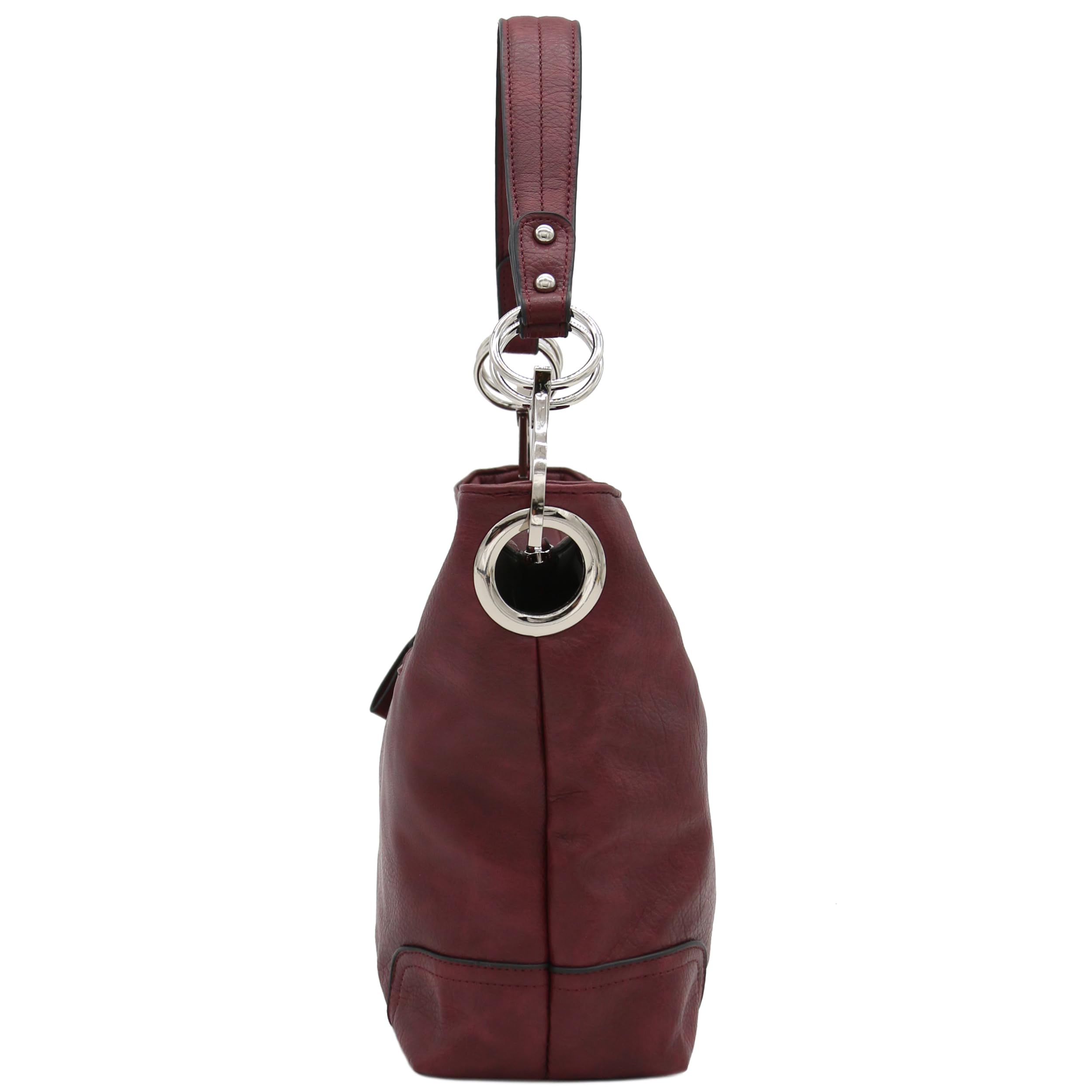 Hobo Shoulder Bag with Big Snap Hook Hardware (Burgundy)