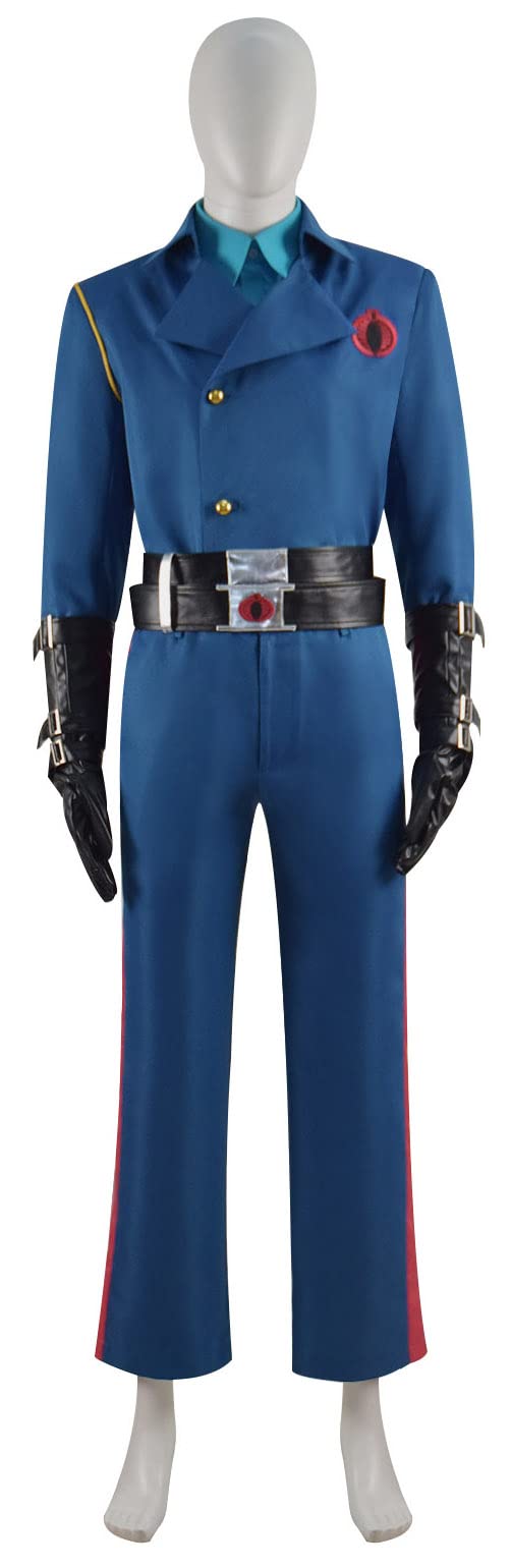 Cobra Commander Costume Adult Blue Uniform Jacket Pants Cloak with Belt for Halloween Cosplay (Large, Full Set)