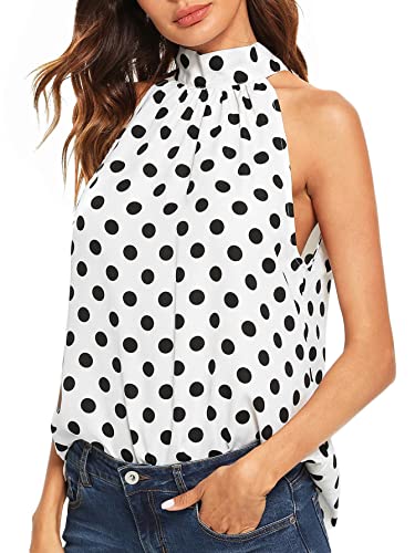 Verdusa Women's Casual Sleeveless Keyhole Tied Back Mock Neck Blouse Top White XL