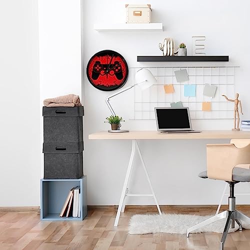 Game Joystick on Red Grunge Background Non-Ticking Wall Clocks, Battery Operated Silent Wall Clock for Bedroom Living Kitchen Office Home Art Decor