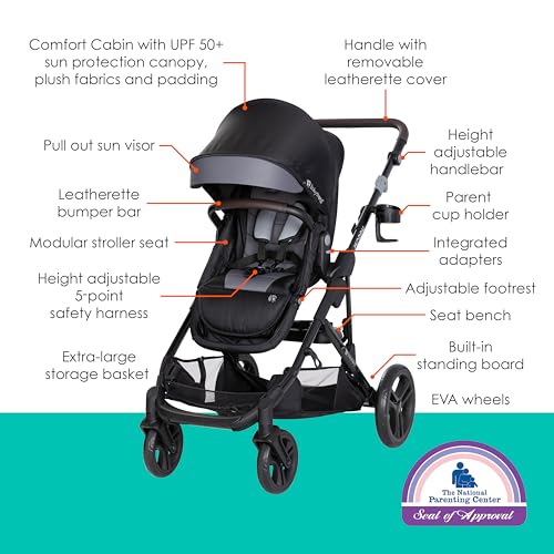 Baby Trend Morph Single to Double Modular Stroller Travel System with EZ-Lift™ PLUS Infant Car Seat, Dash Black