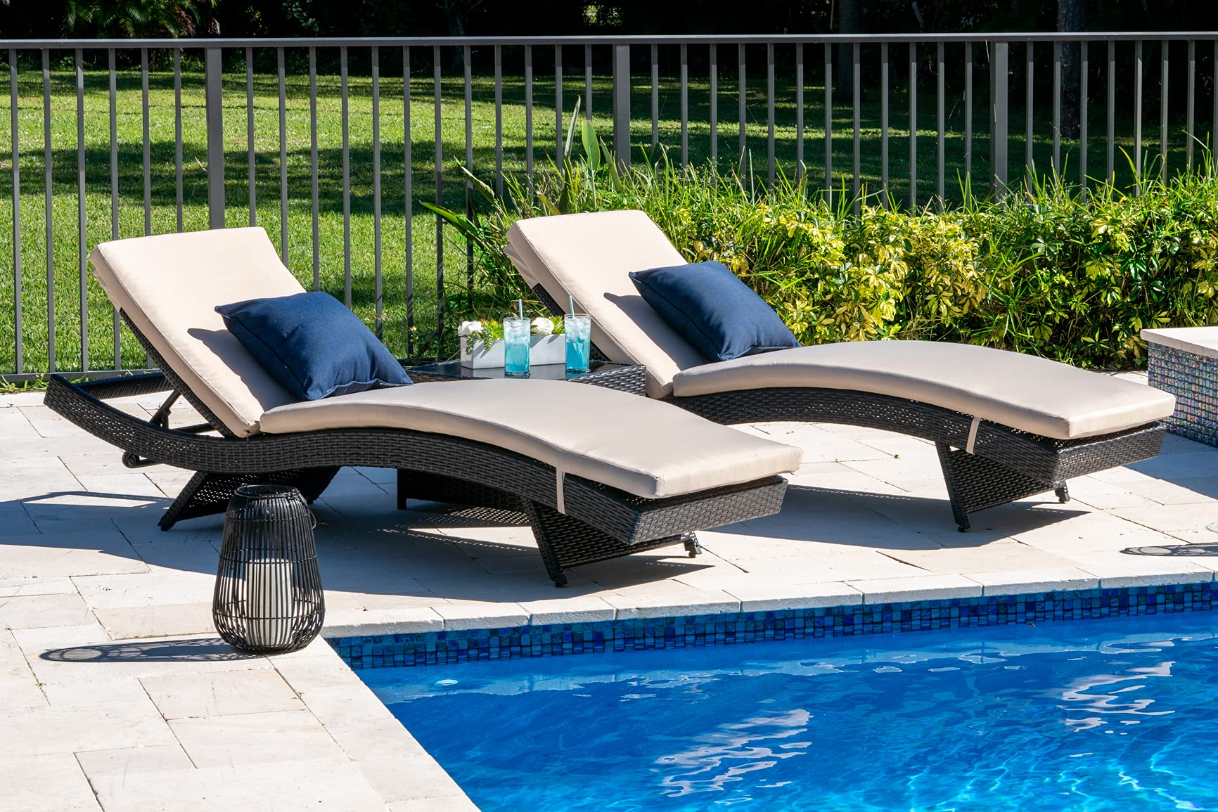 Bari 16-Piece Combination Outdoor Patio Furniture Set (L) in Espresso Brown w/Sofa Set, Eight-seat Dining Set, and Chaise Lounge Set