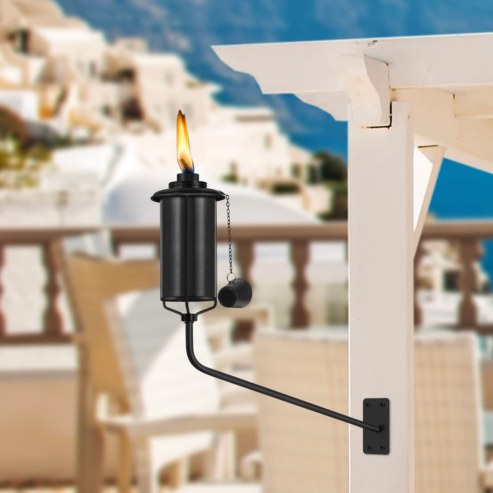 FAN-Torches Wall Mounted Citronella Torches Set of 6, 16 oz Garden Torches for Outside, Refillable Flame Light Torch, Outdoor Metal Torch for Yard, Patio, Deck, Garden, Party, Landscape
