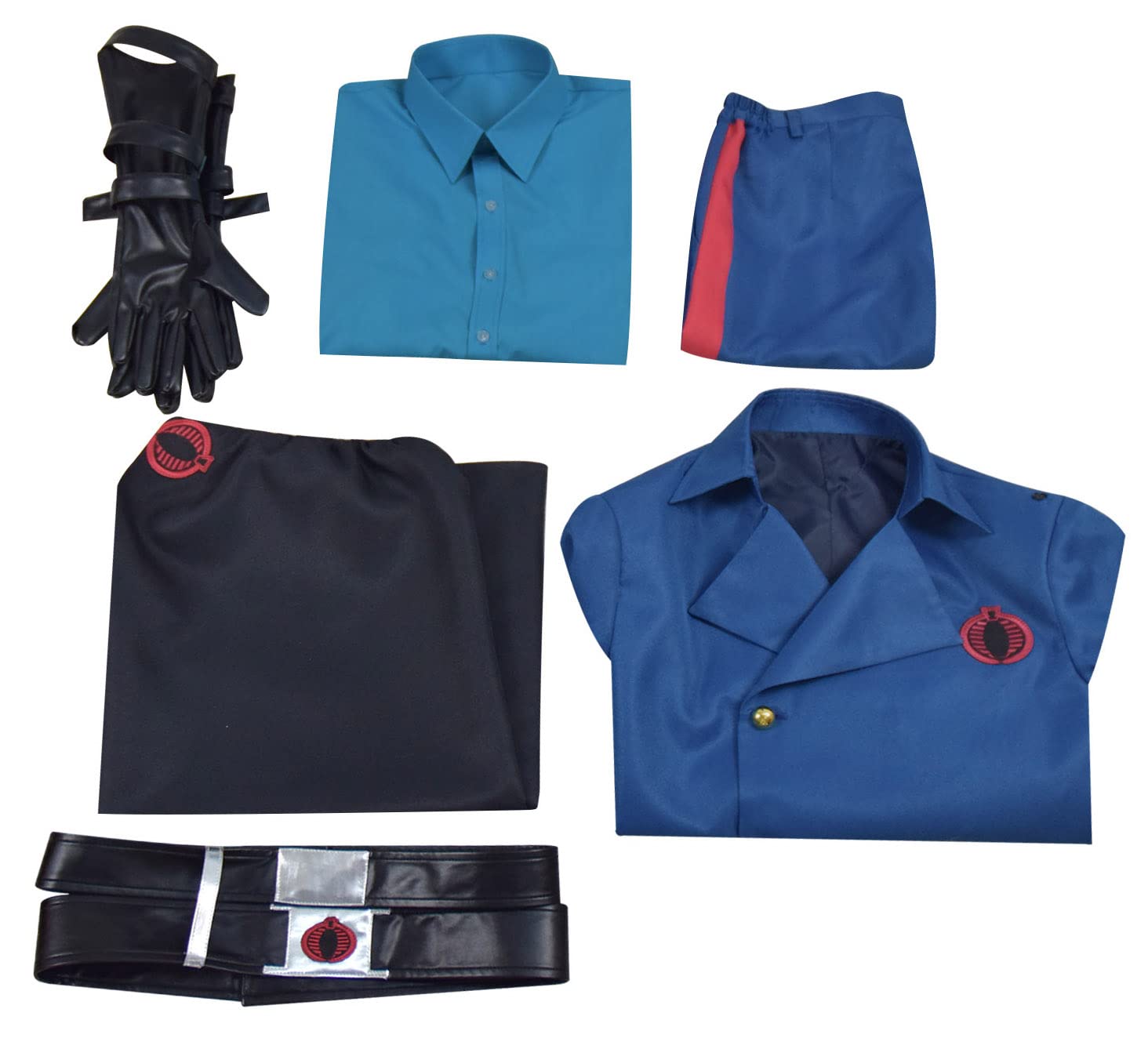 Cobra Commander Costume Adult Blue Uniform Jacket Pants Cloak with Belt for Halloween Cosplay (Large, Full Set)