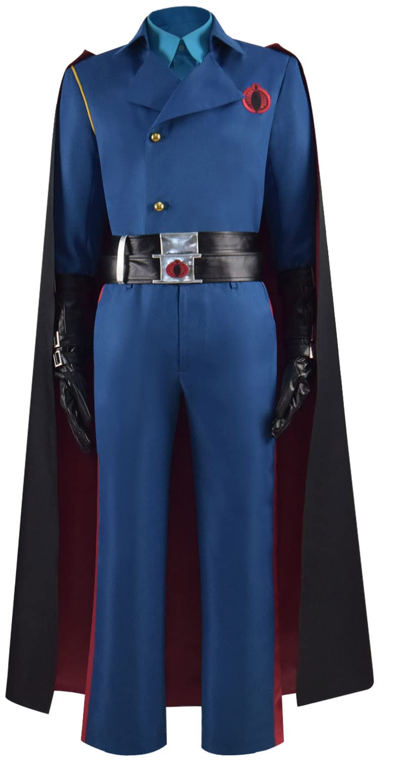 Cobra Commander Costume Adult Blue Uniform Jacket Pants Cloak with Belt for Halloween Cosplay (Large, Full Set)