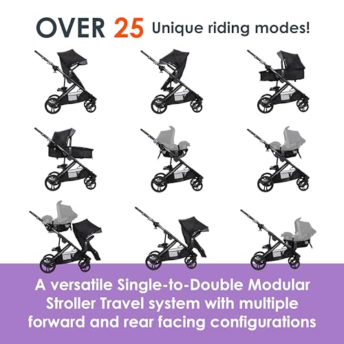 Baby Trend Morph Single to Double Modular Stroller Travel System with EZ-Lift™ PLUS Infant Car Seat, Dash Black