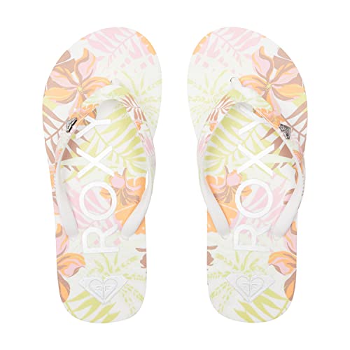 Roxy Girls Rg Pebbles Flip Flop Sandal, White/Orange/Pink 232, 4 Big Kid