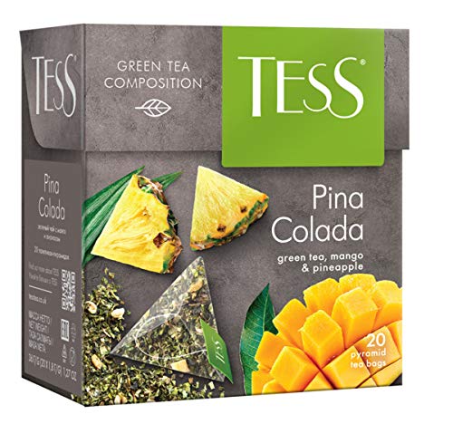 Tess Pina Colada Green Tea Composition Mango and Pineapple Leaf Tea in 20 Pyramid Sachets