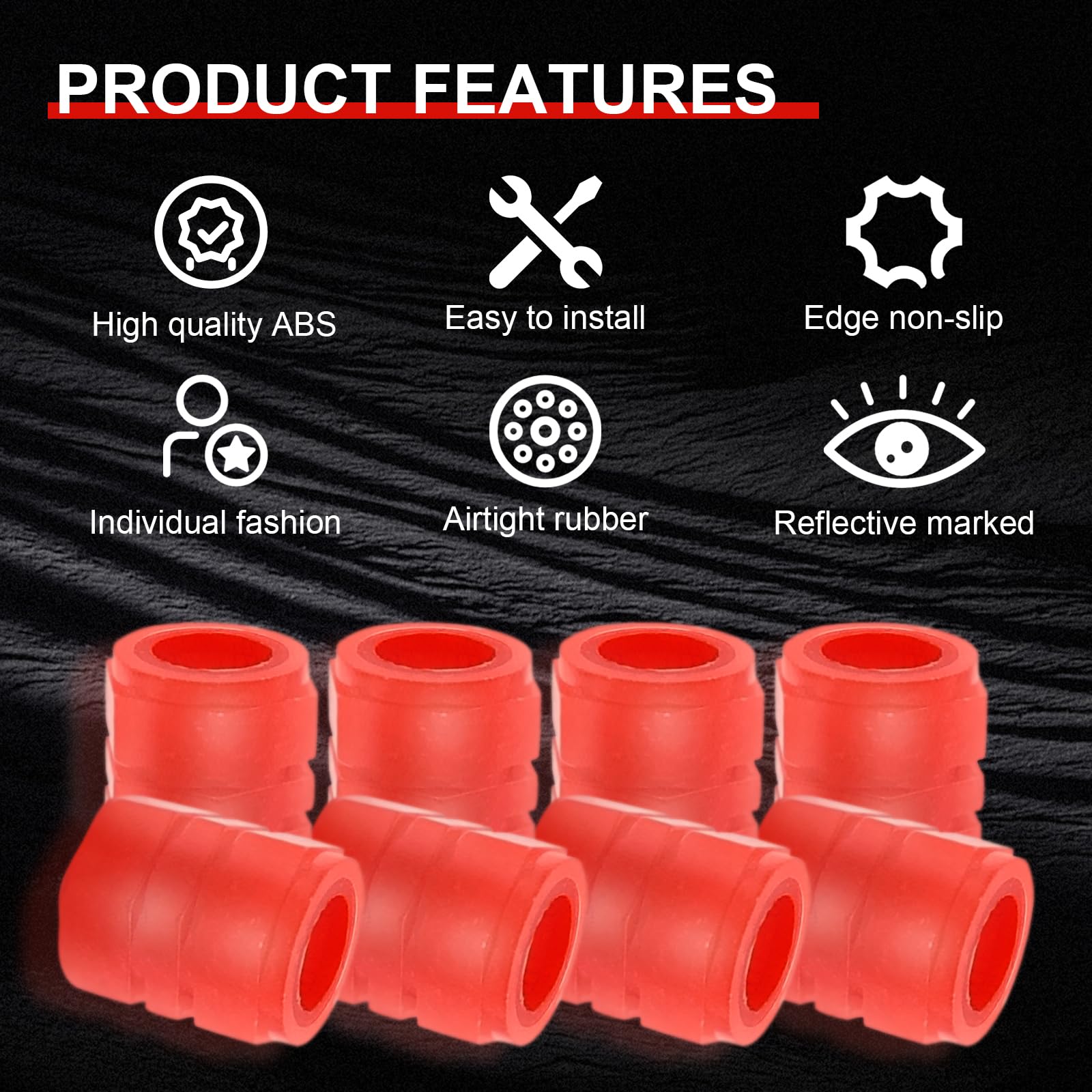 QUICTO 8PCS Car Tire Valve Caps, Illuminated Tire Valve Caps for Cars, Motorcycles, Bicycles, Trucks, SUVs Universal Tire Valve Caps (Red