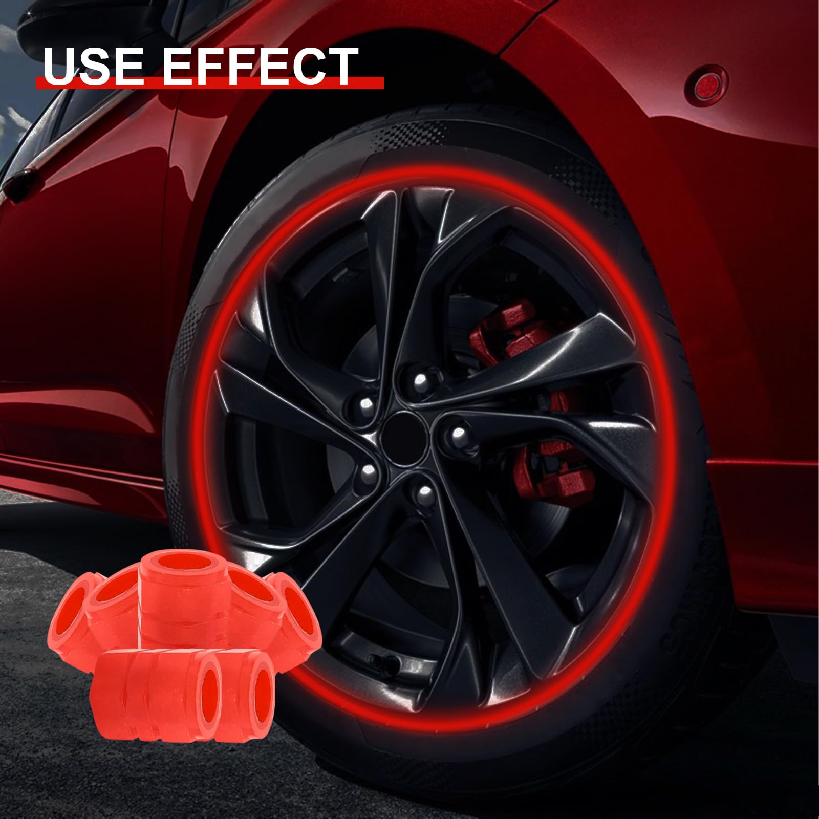 QUICTO 8PCS Car Tire Valve Caps, Illuminated Tire Valve Caps for Cars, Motorcycles, Bicycles, Trucks, SUVs Universal Tire Valve Caps (Red