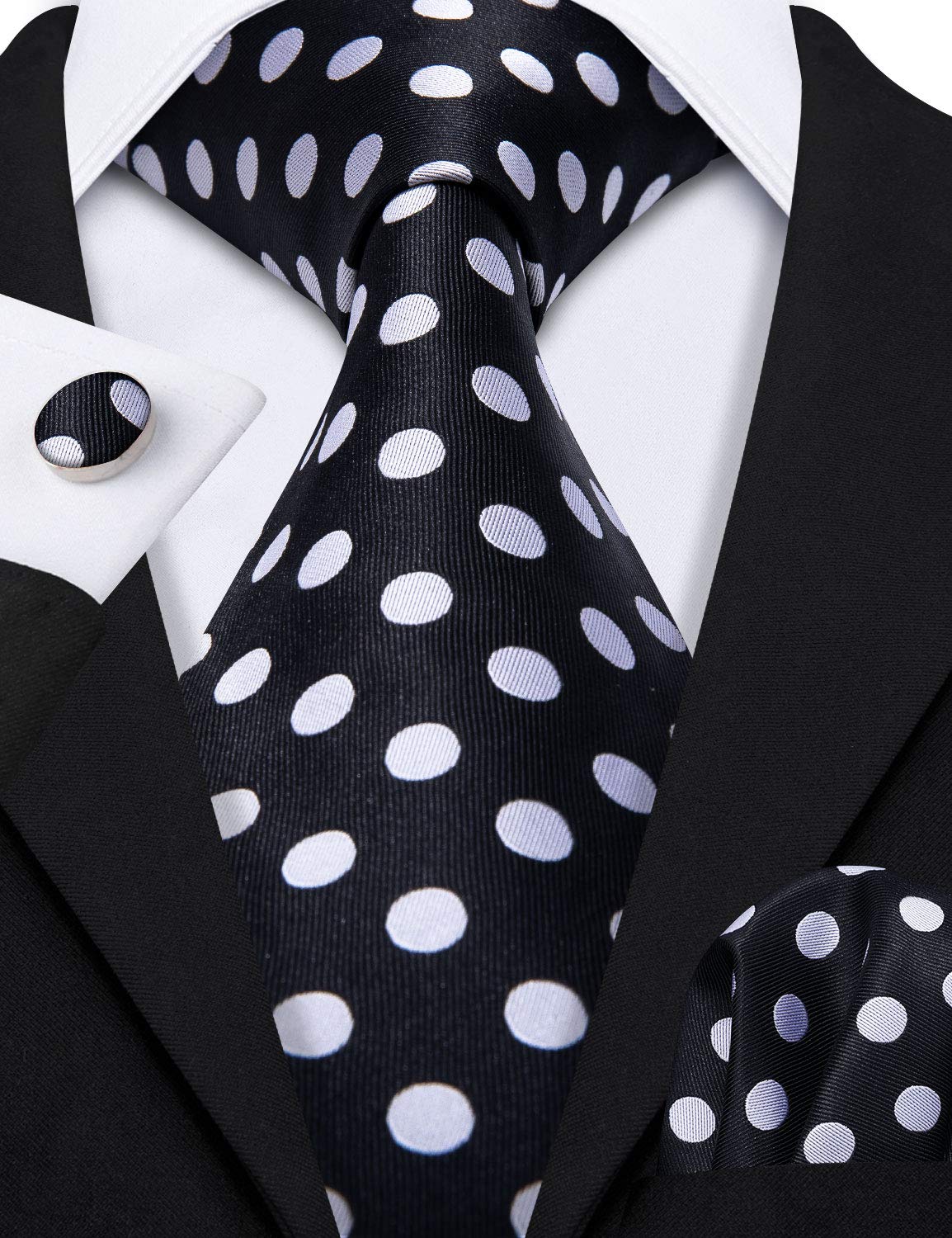 Barry.Wang Men's Fashion Polka Dot Woven Tie Set Black