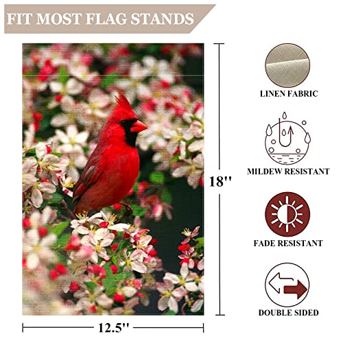 Eiyikof Cardinal Red Birds Floral Spring Garden Flag Summer Small Yard Flags, Vertical Double Sided Rustic Farmland Burlap Farm Lawn Outdoor Decorations 12.5x18 Inch
