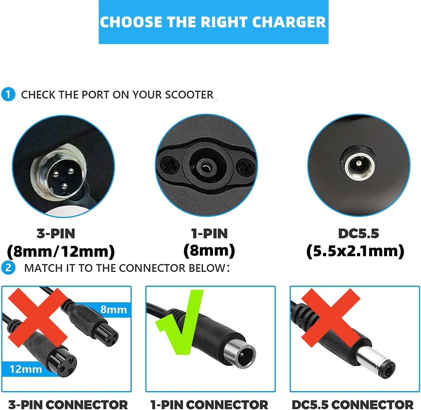 BXIZXD 42V Power Adapter for Bird & Lime Scooter Charger for Xiaomi M365, Lime-S, Skip, Spin, Ninebot ES2 ES4 E22 E25 Electric Scooter for 36V Li-ion Battery