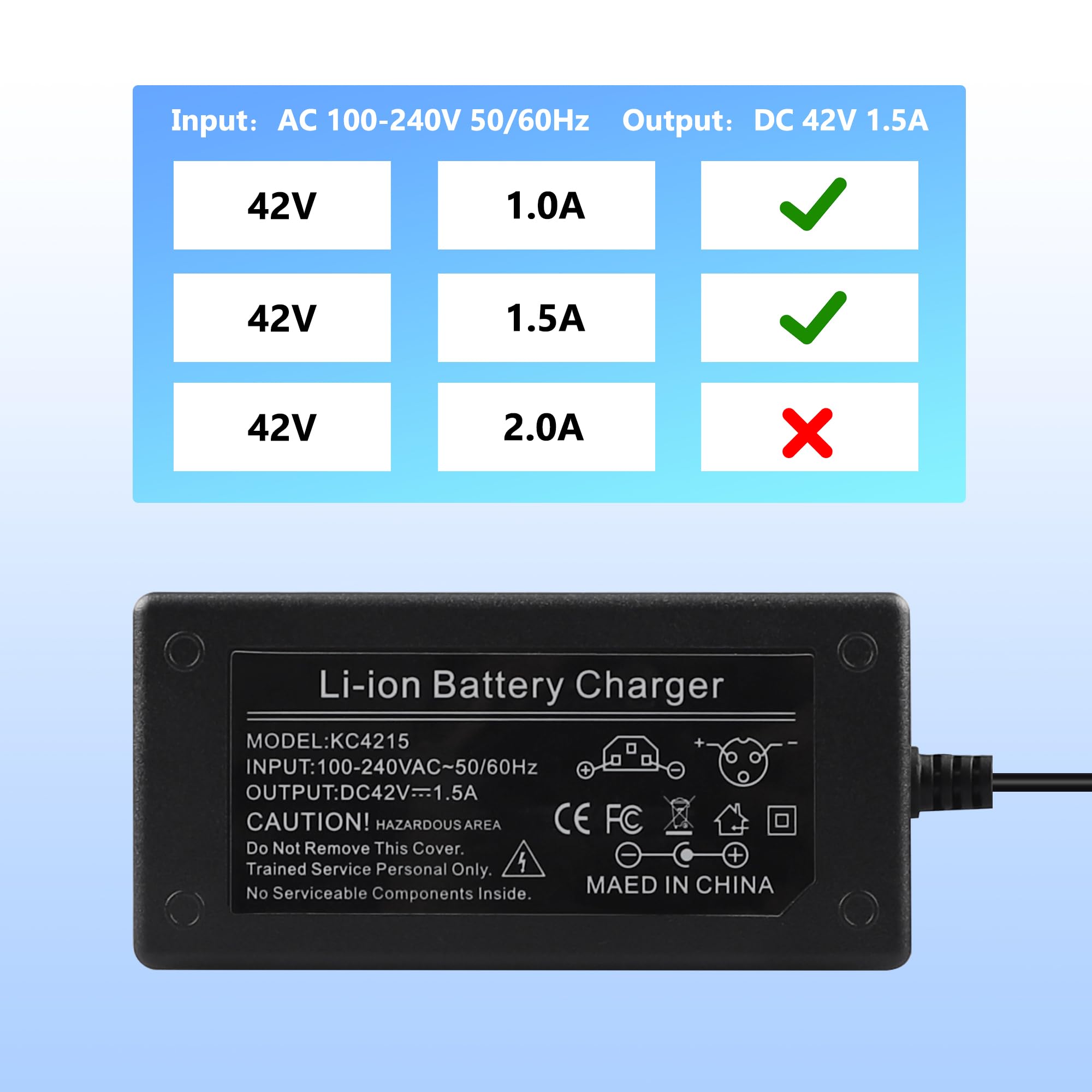 BXIZXD 42V Power Adapter for Bird & Lime Scooter Charger for Xiaomi M365, Lime-S, Skip, Spin, Ninebot ES2 ES4 E22 E25 Electric Scooter for 36V Li-ion Battery