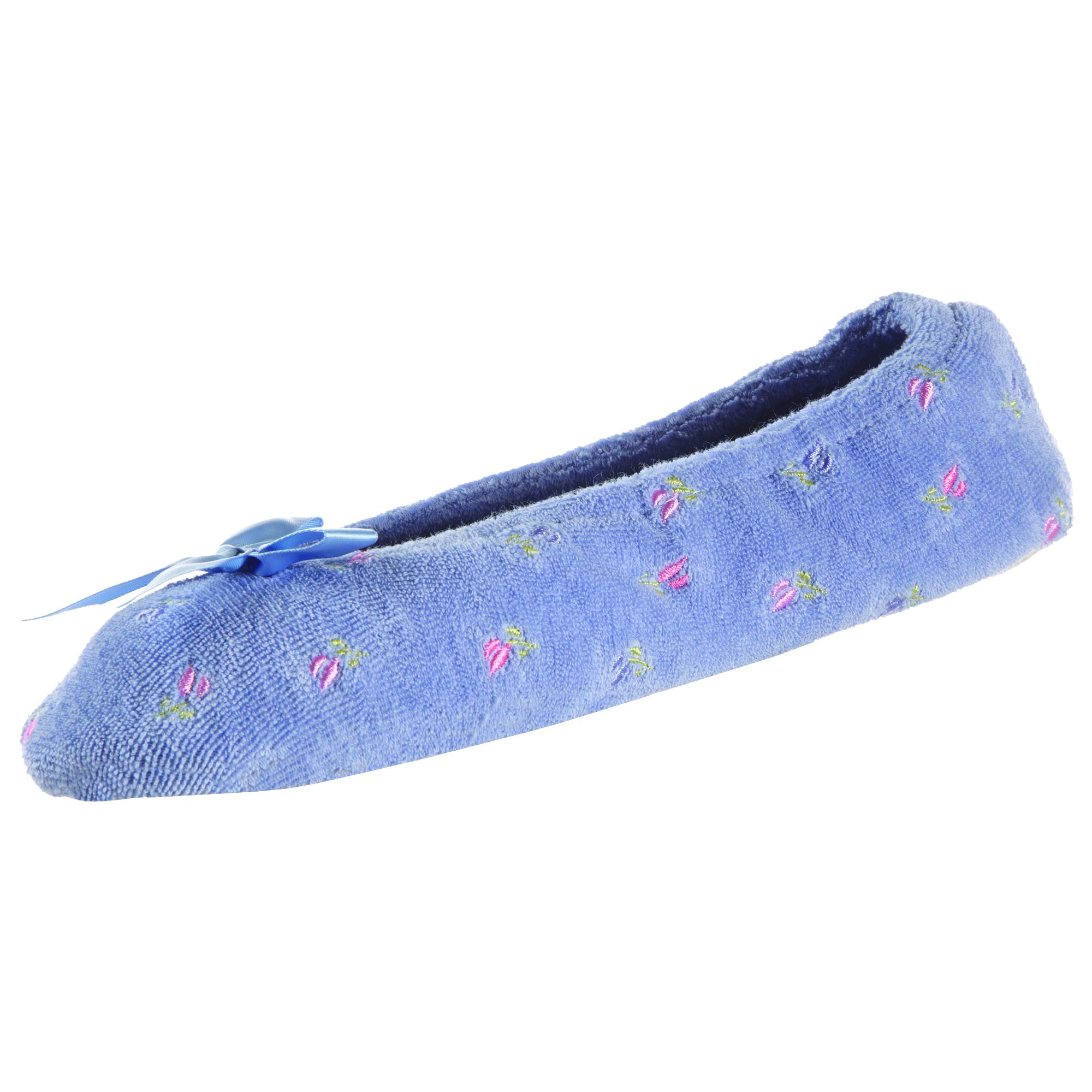 isotoner Women's Ballerina Slippers, Periwinkle Soft Tie Bow, 9.5-10.5