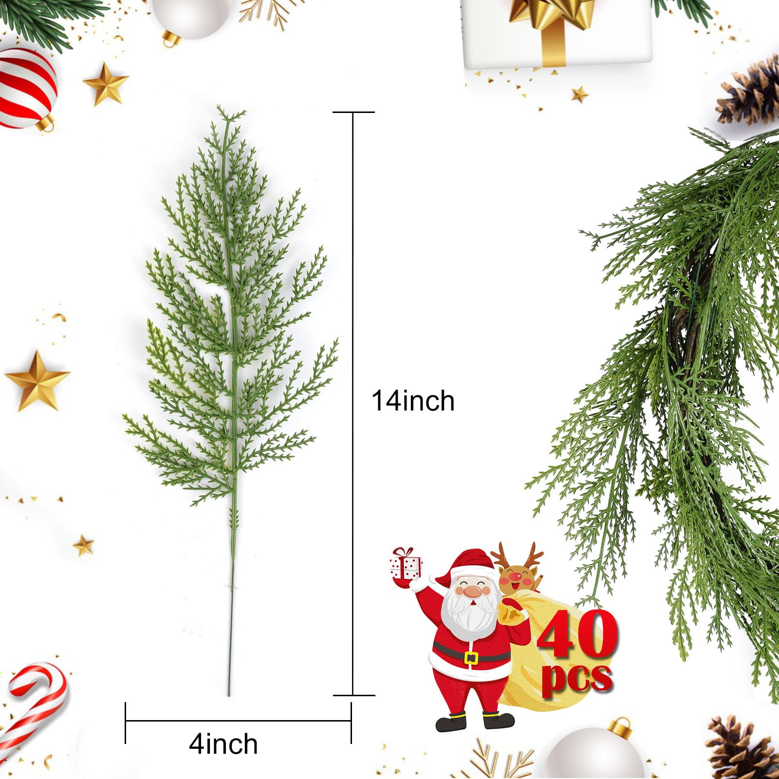 Hananona 40 Pcs Artificial Pine Sprigs Faux Greenery Stems Pine Picks Plastic Christmas Decor - DIY Holiday Accessories (40, Green)