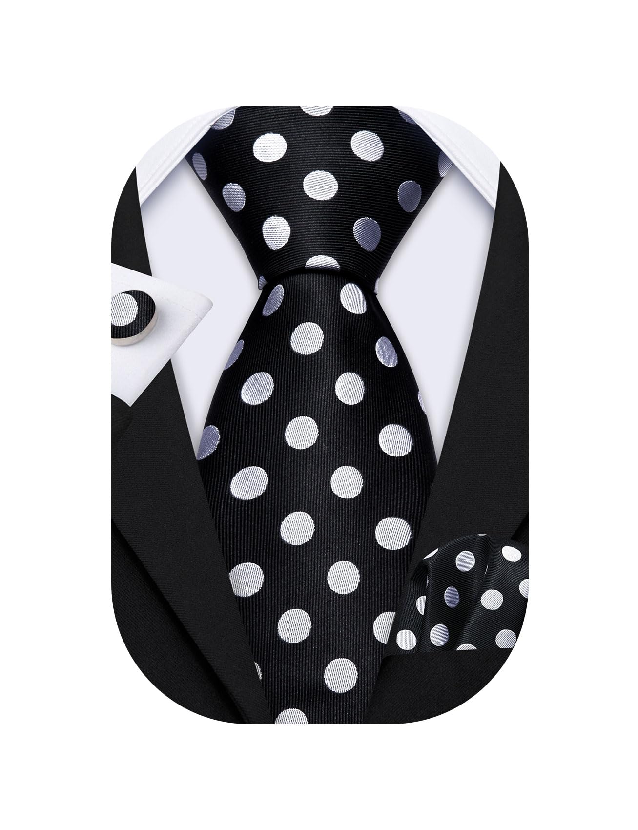 Barry.Wang Men's Fashion Polka Dot Woven Tie Set Black