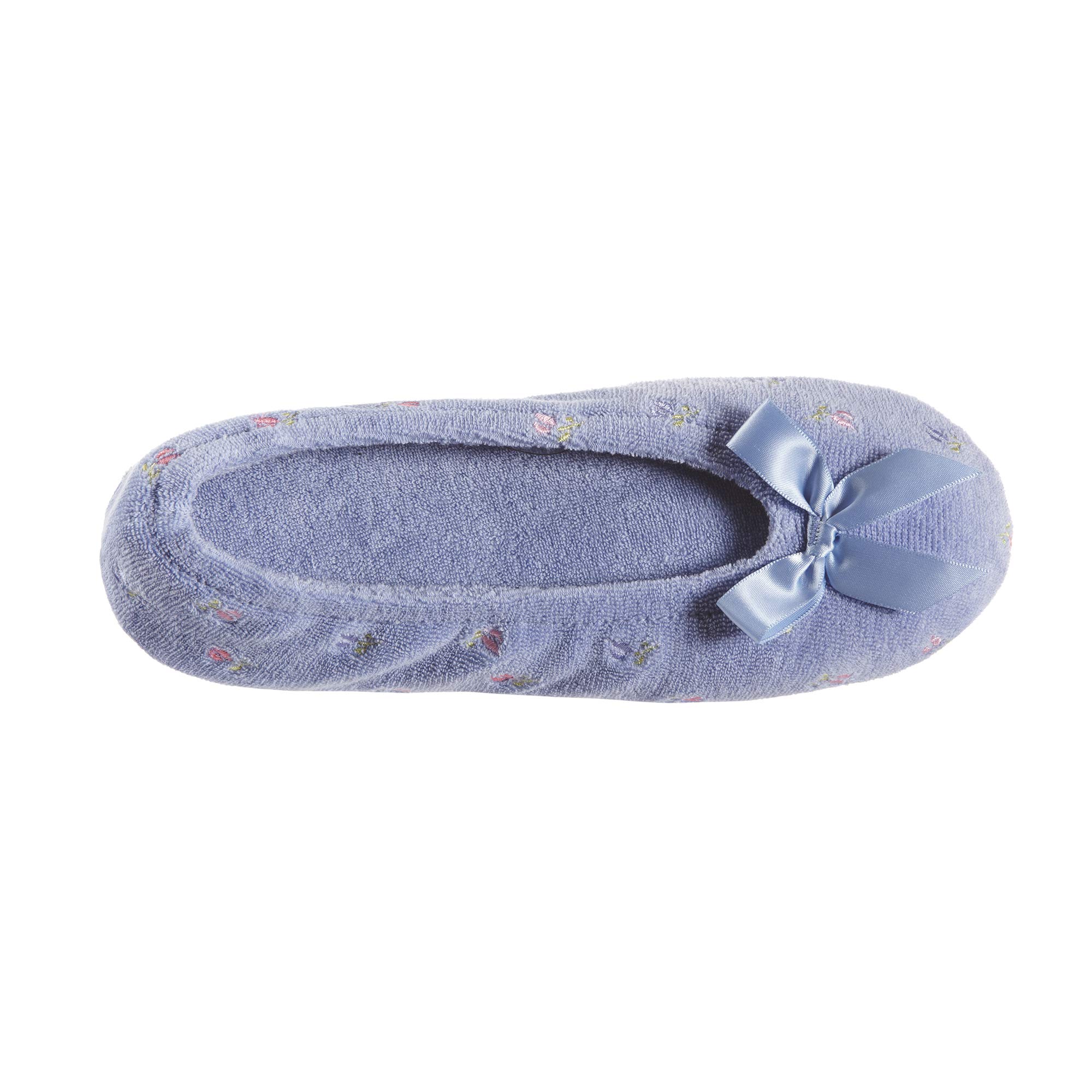 isotoner Women's Ballerina Slippers, Periwinkle Soft Tie Bow, 9.5-10.5