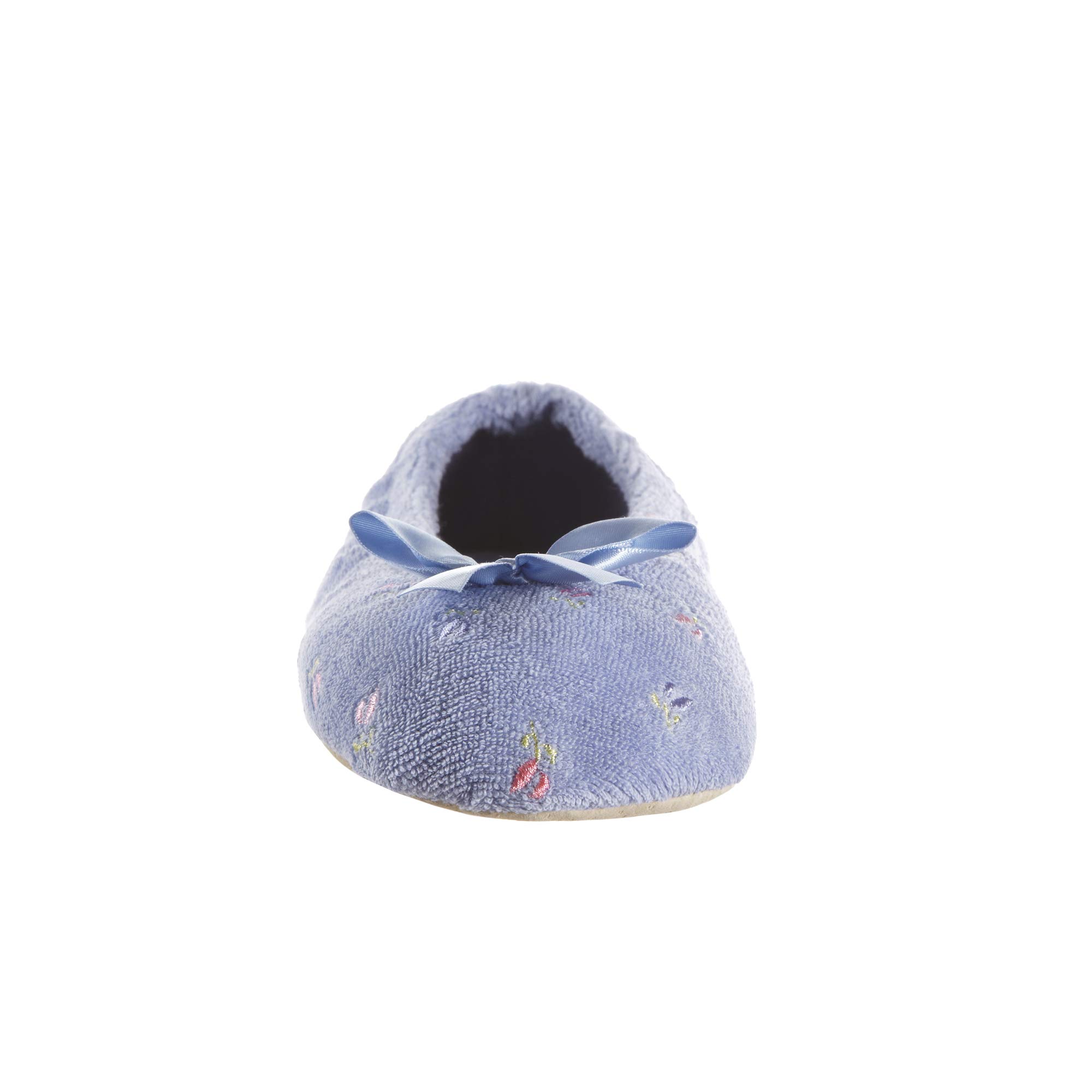 isotoner Women's Ballerina Slippers, Periwinkle Soft Tie Bow, 9.5-10.5