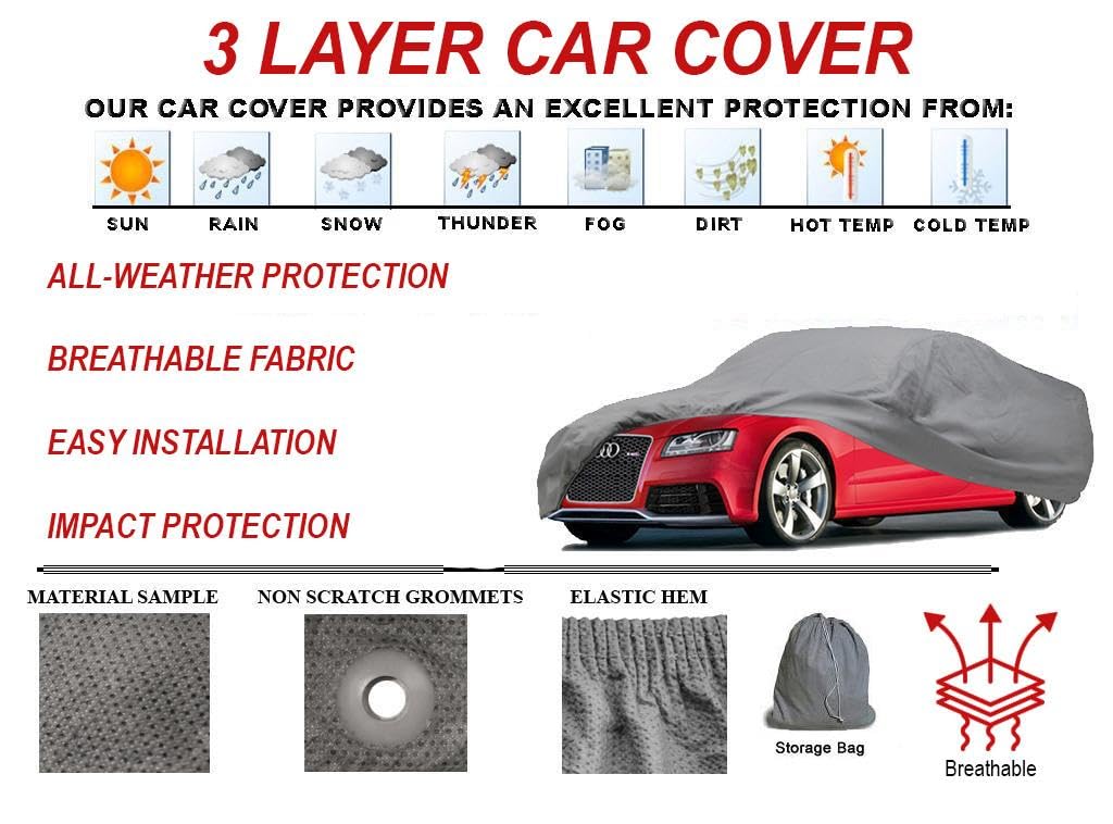 SBU 3 Layer All Weather Car Cover Compatible for Ferrari F-40 Vehicle Model Years 1987-1992 Breathable auto Protection