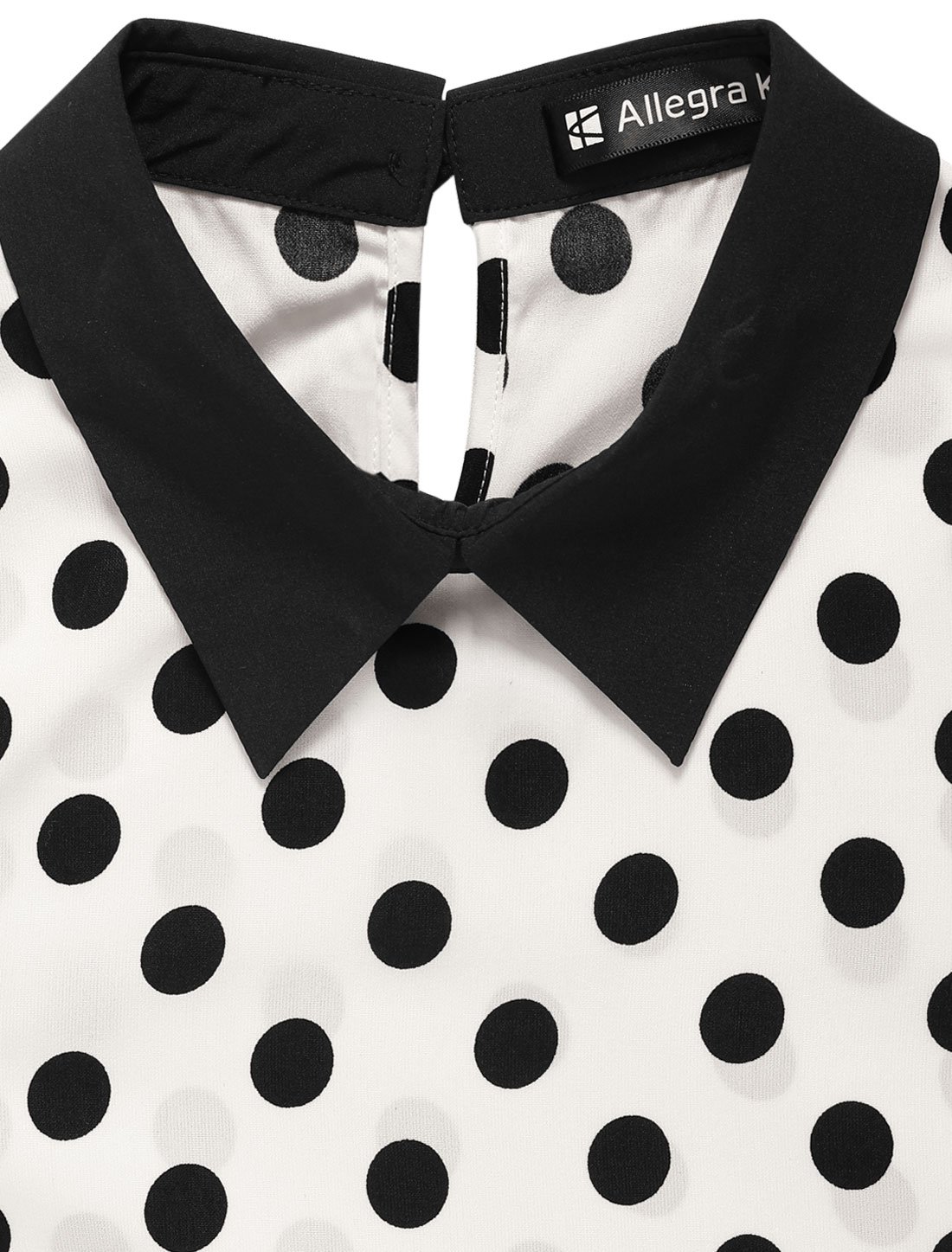 Allegra K Women's Polka Dots Contrast Peter Pan Collar Top 3/4 Sleeves Blouse Shirt X-Large White