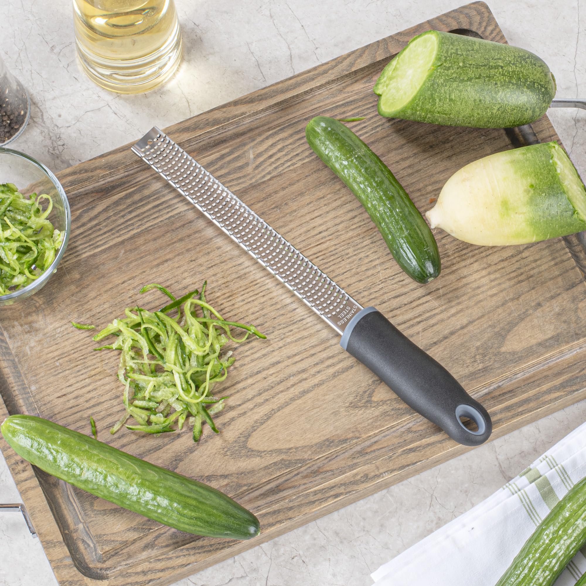 Restaurantware Met Lux 13 Inch Hand Grater 1 Zester Cheese Grater - With Handle For Zesting Lemons And Grating Cheese Stainless Steel And Plastic Rasp Grater