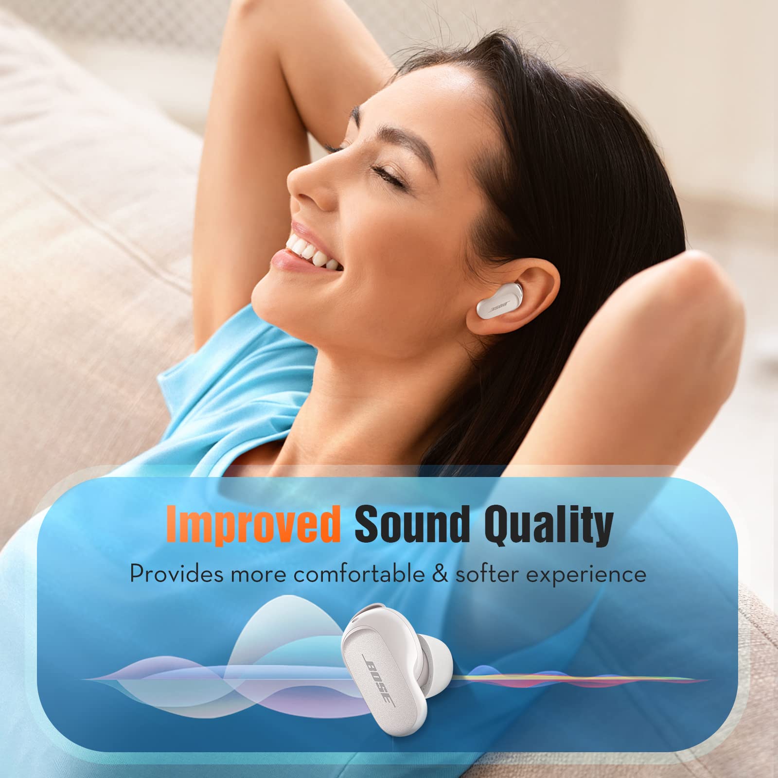 Tang Town Memory Foam Tips for Bose QuietComfort Earbuds II, No Silicone Eartips Pain, Anti-Slip Replacement Ear Tips, Fit in The Charging Case, Reducing Noise Tips, 3 Pairs (Mixed Sizes S/M/L, Gray)