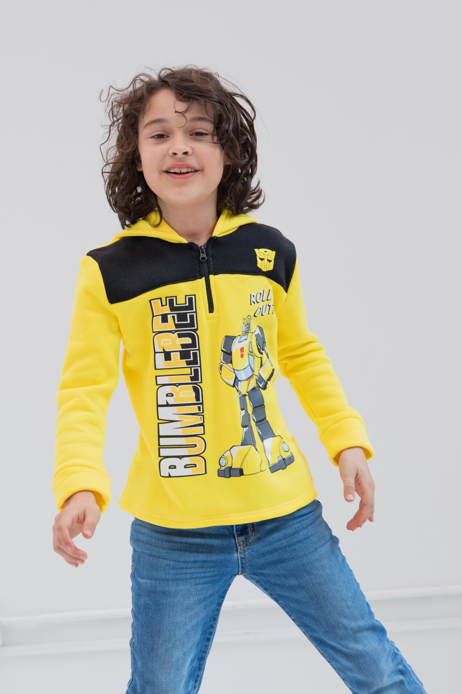 Transformers Bumblebee Big Boys Fleece Half Zip Hoodie Yellow 10-12