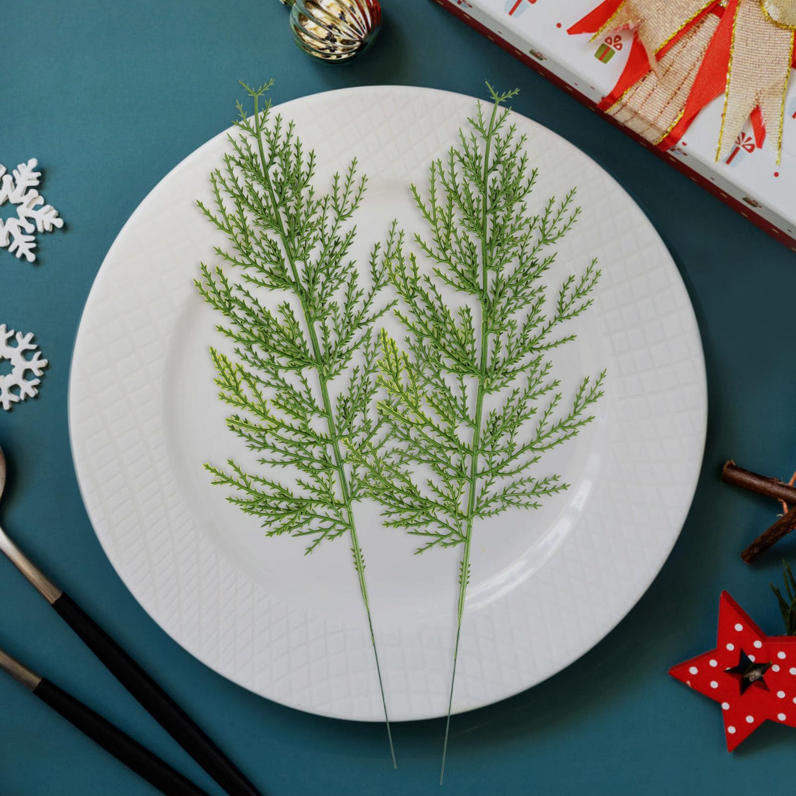 Hananona 40 Pcs Artificial Pine Sprigs Faux Greenery Stems Pine Picks Plastic Christmas Decor - DIY Holiday Accessories (40, Green)