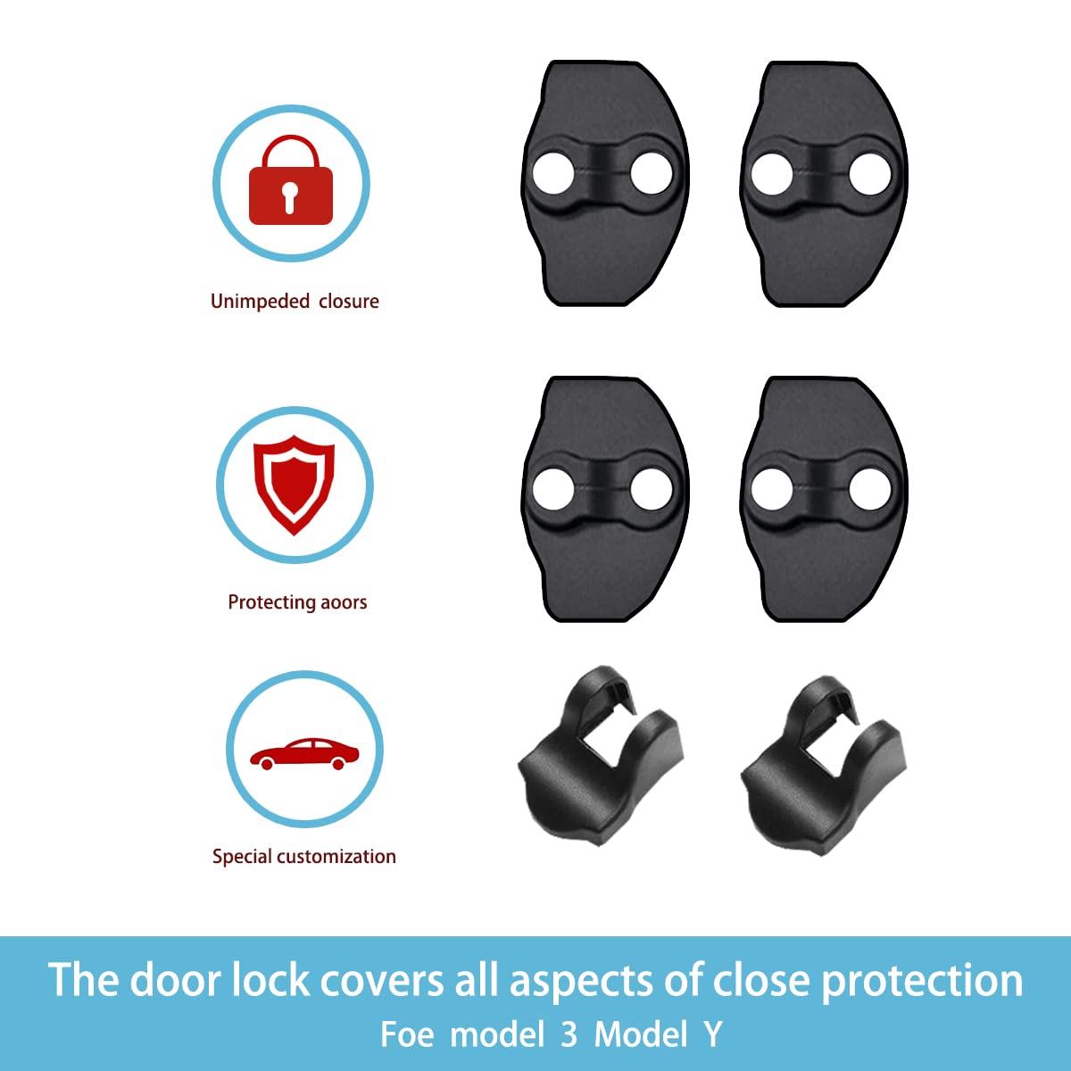 BELOMI Tesla Model 3/Y Door Lock Cover, 4 Door Lock Protector and 4 Door Stopper Covers, Auto Door Latches Protection Guard, Set of 8 for Tesla Accessories