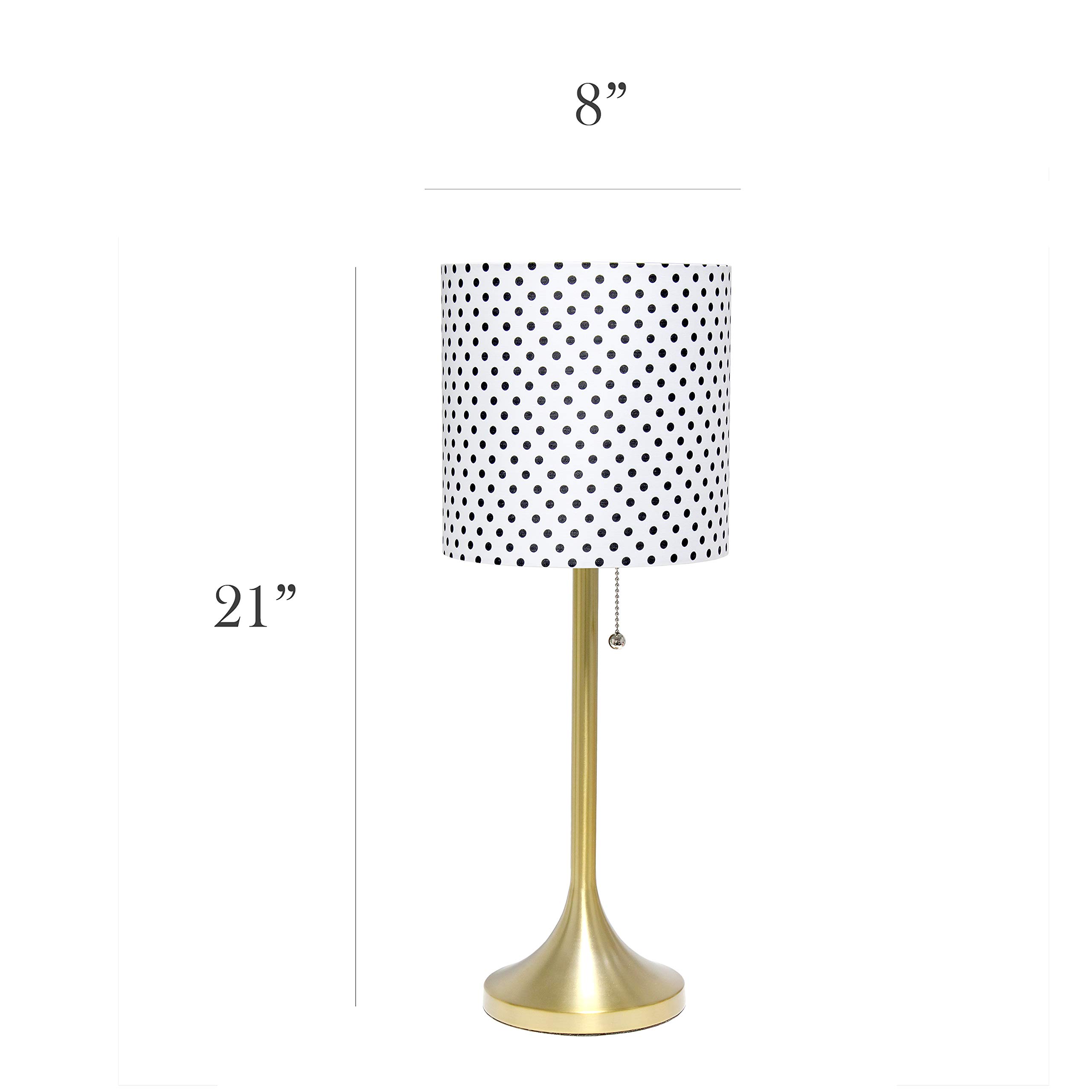 Simple Designs LT1076-GDD Tapered Fabric Drum Shade Table Lamp, Gold and Polka Dot