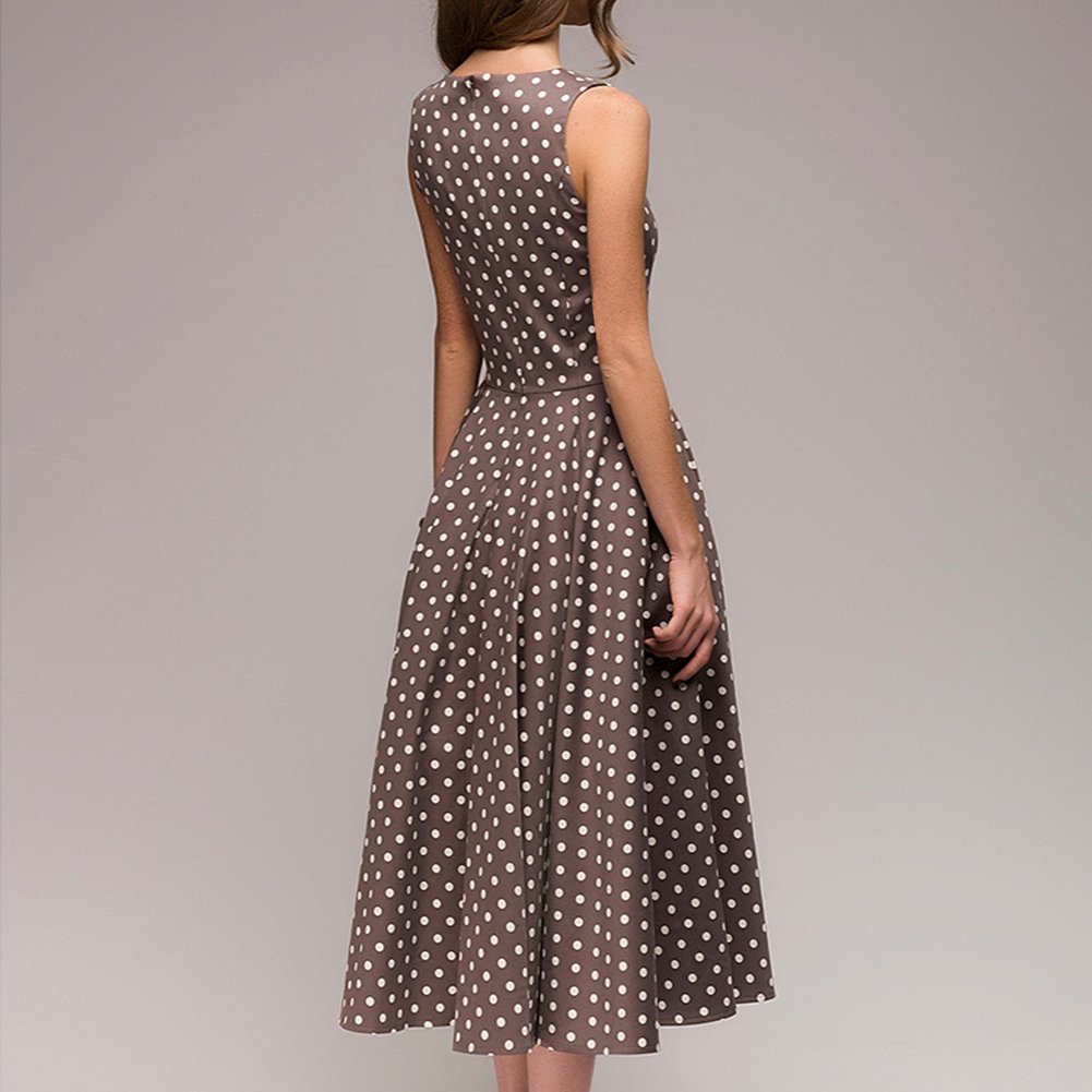 Simple Flavor Women's Vintage Dress Sleeveless O-Neck Party Cocktail Dress (Brown, S)