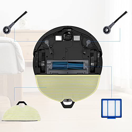 BSRTOP Vacuum Mop Replacement Pads Kit: 10pcs Replacement Parts Side Brushes Filters & Cleaning Mop Pads for Shark RV2001WD AV2001WD Robot
