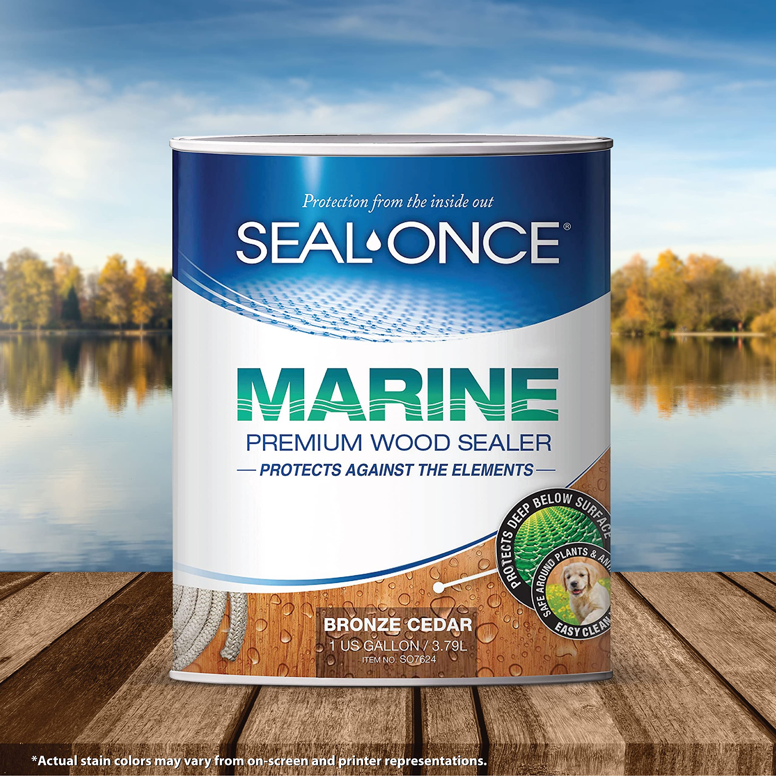 Seal-Once Marine Premium Wood Sealer - Waterproof Sealant - Wood Stain and Sealer in One - 1 Gallon & Bronze Cedar