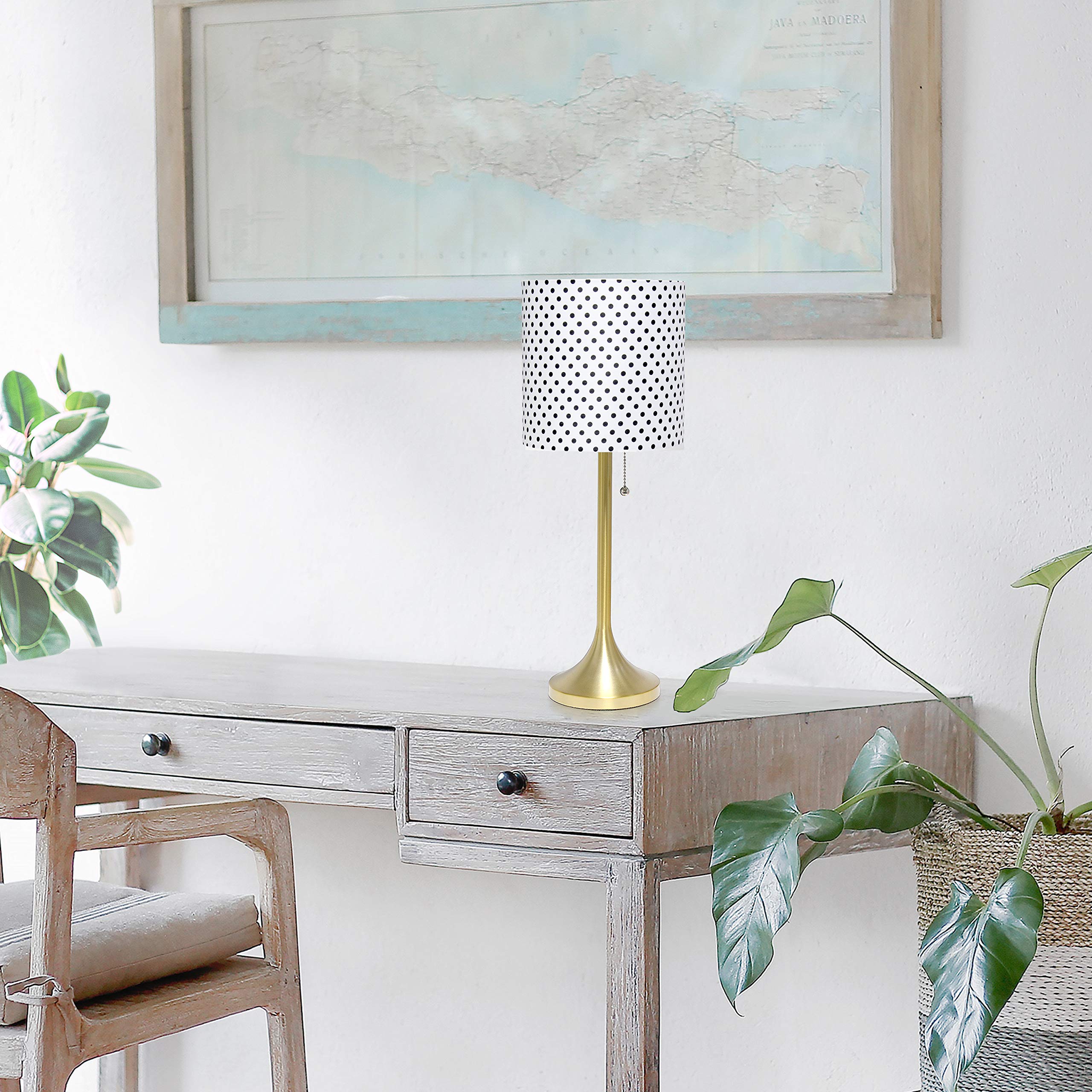 Simple Designs LT1076-GDD Tapered Fabric Drum Shade Table Lamp, Gold and Polka Dot