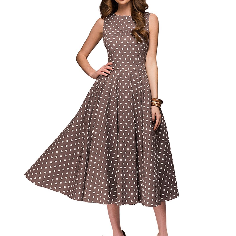 Simple Flavor Women's Vintage Dress Sleeveless O-Neck Party Cocktail Dress (Brown, S)