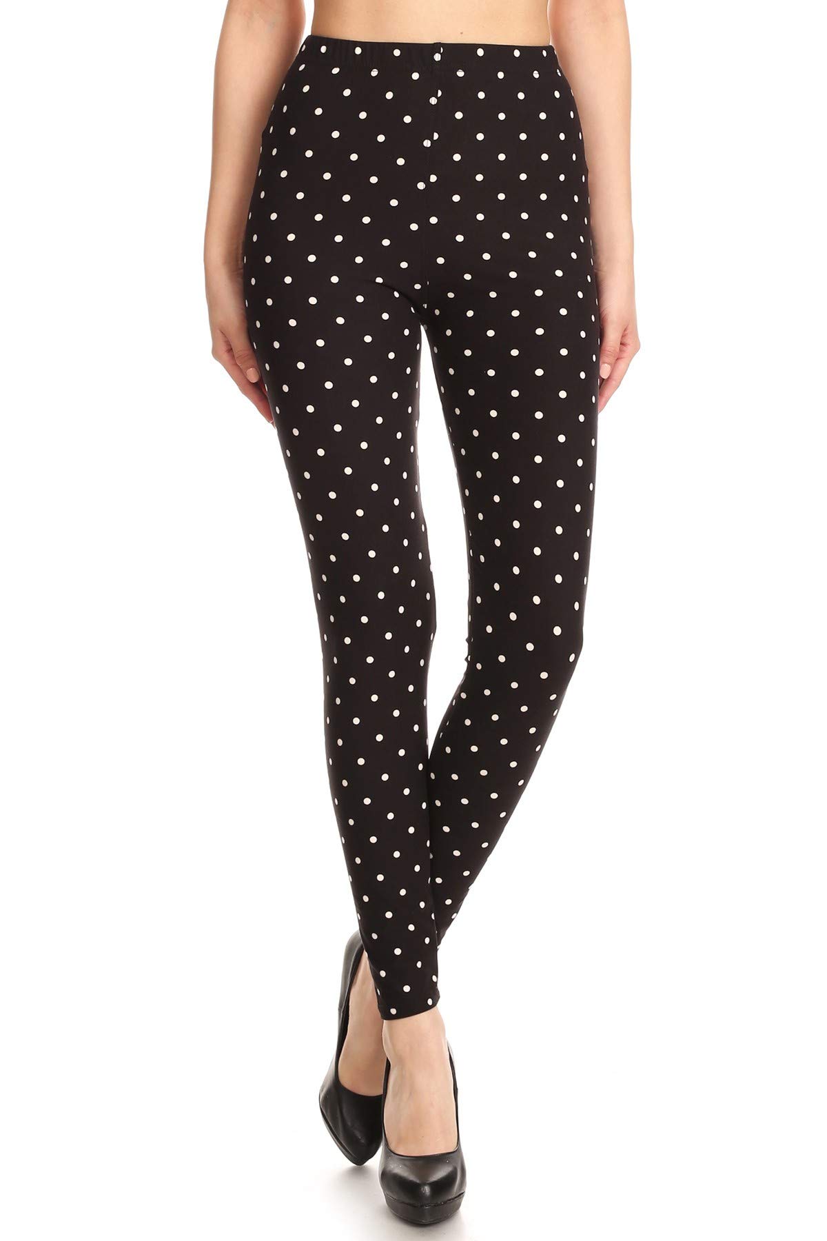 Leggings Depot High Waisted Plaid & Wild Print Leggings for Women-Full Length-R885, Polka Dots, One Size
