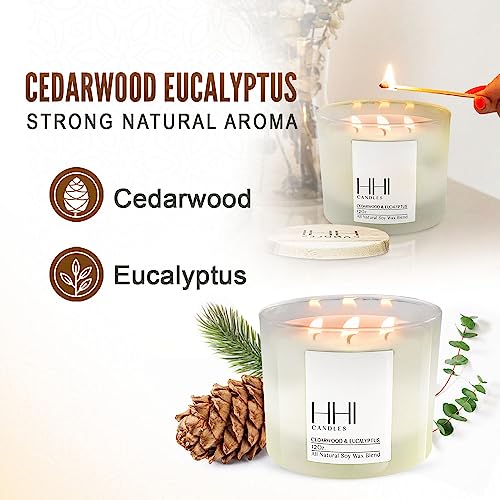 All Natural Scented Soy Candle, Fresh Blend Cedarwood and Eucalyptus (Large 12 Ounce 3 Wick) | Long Burn time | Includes Bamboo Lid and Gift Box