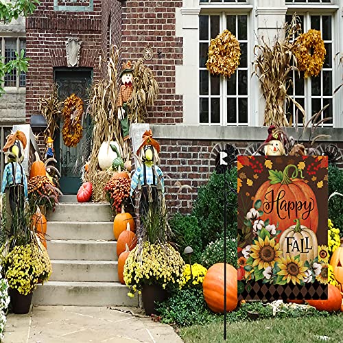 Happy Fall Garden Flag Burlap Autumn Vertical Double Sided Fall Thanksgiving Pumpkin Garden Flag Yard Outdoor Decoration 12.5 X 18 Inch