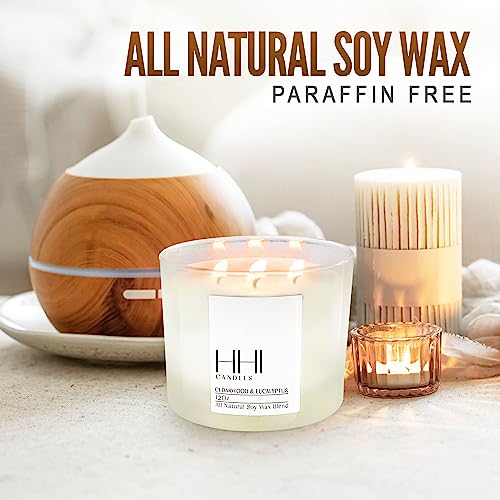 All Natural Scented Soy Candle, Fresh Blend Cedarwood and Eucalyptus (Large 12 Ounce 3 Wick) | Long Burn time | Includes Bamboo Lid and Gift Box