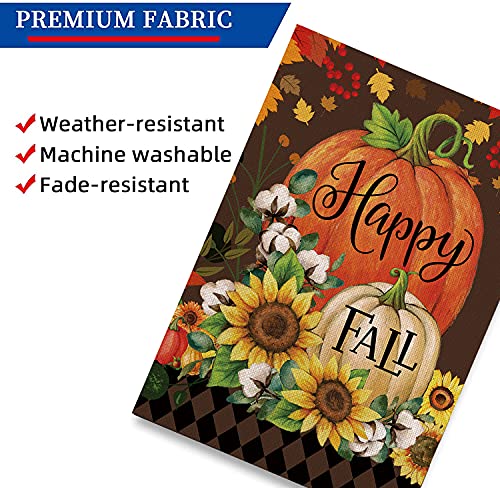 Happy Fall Garden Flag Burlap Autumn Vertical Double Sided Fall Thanksgiving Pumpkin Garden Flag Yard Outdoor Decoration 12.5 X 18 Inch