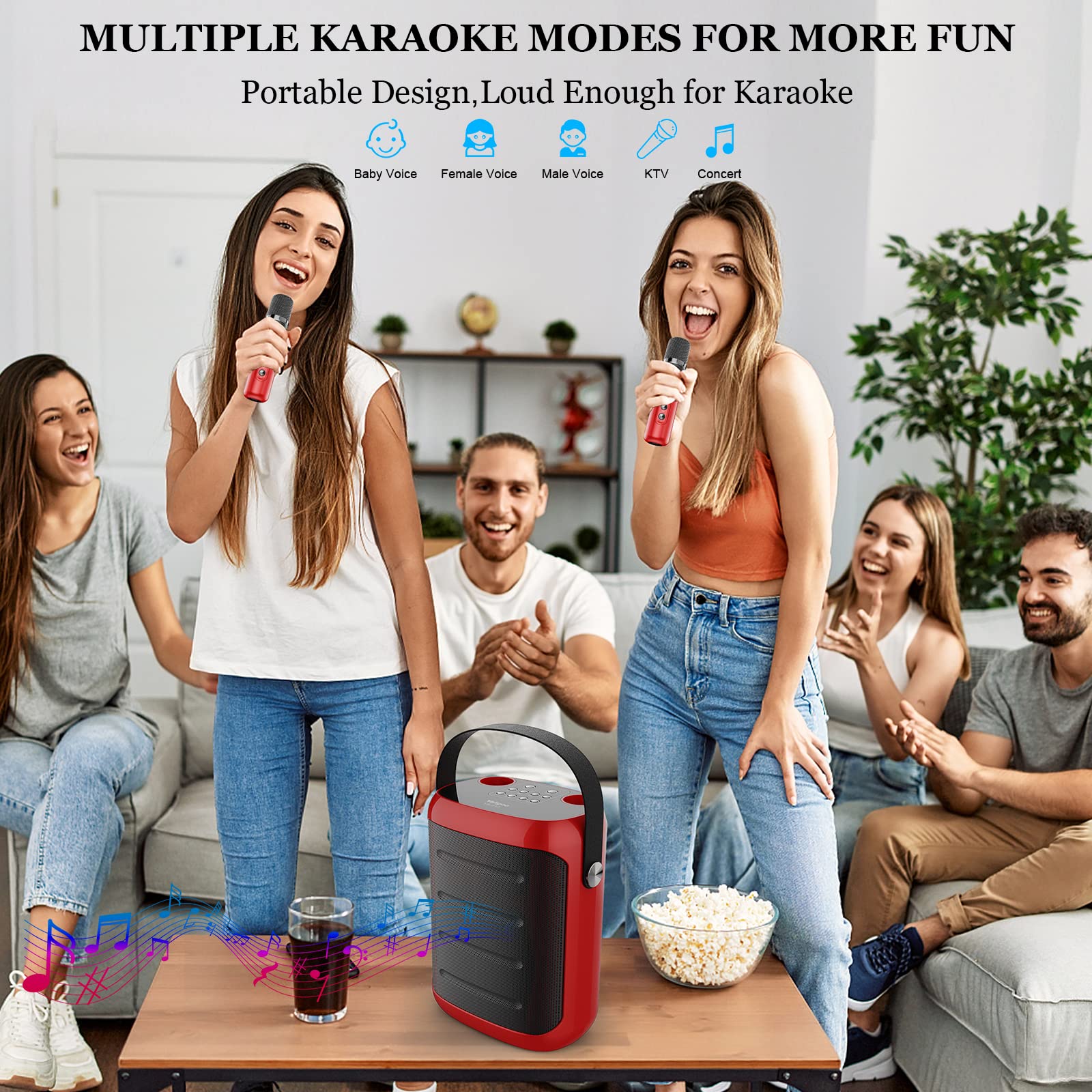 Karaoke Machine with 2 UHF Wireless Microphones, Karaoke Machine for Adults and Kids, Bluetooth Karaoke Speaker with PA System&Vocal Cut,Supports for BT/AUX/USB/SD for TV, Party, Travel, Birthday