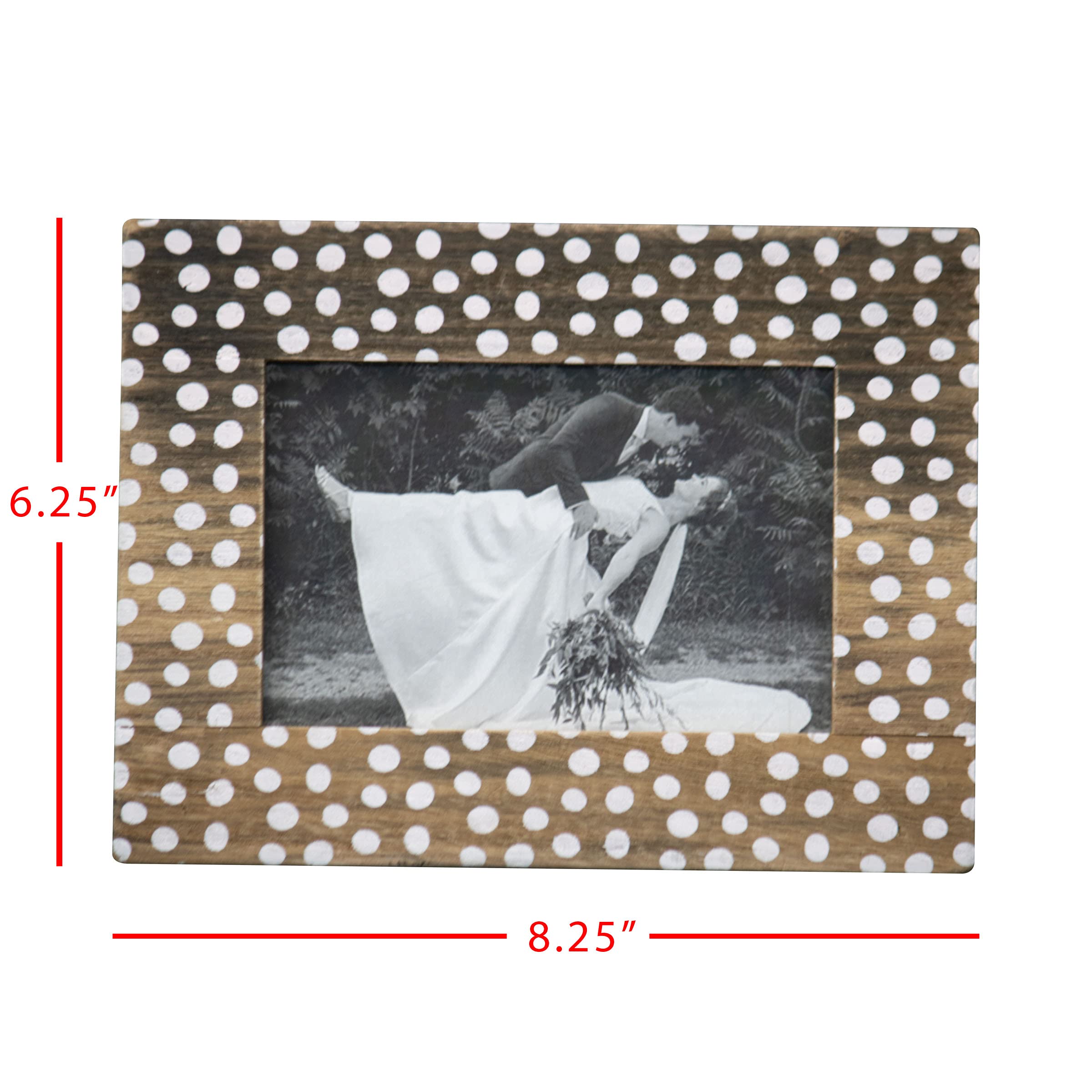 Foreside Home & Garden White Polka Dot Pattern 4x6 inch Wood Decorative Picture Frame