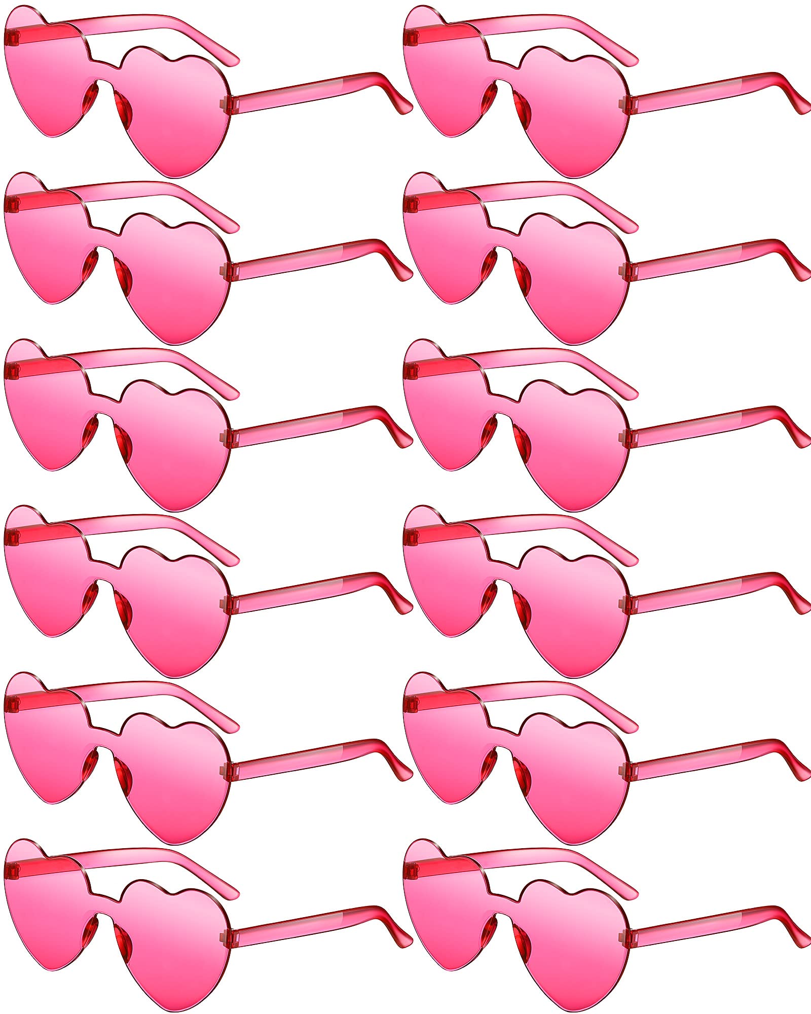 Photect 12 Pair Graduation Gift Heart Shaped Sunglasses Rimless Candy Color Glasses for Women Men Summer Party Favor(Rose Color)