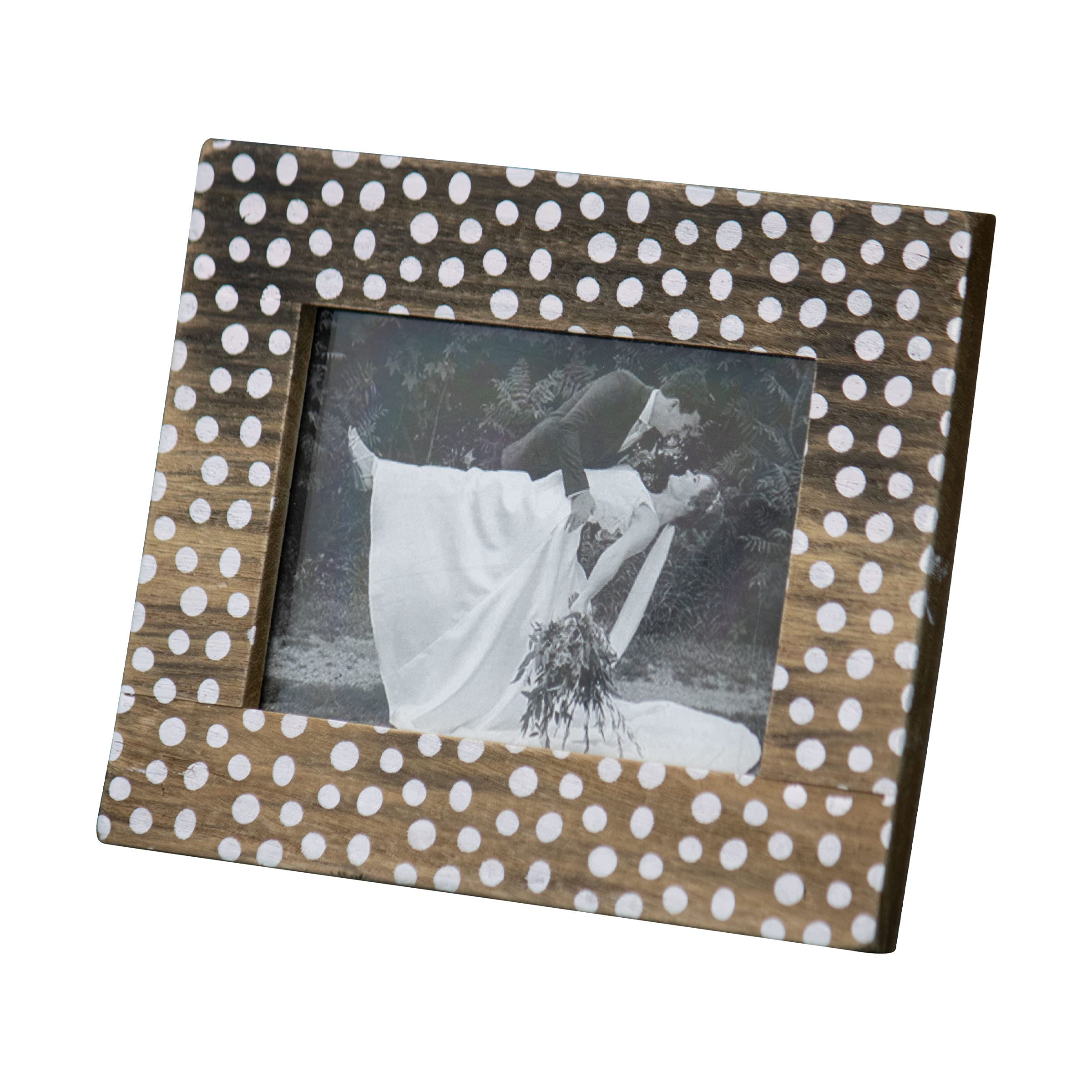 Foreside Home & Garden White Polka Dot Pattern 4x6 inch Wood Decorative Picture Frame