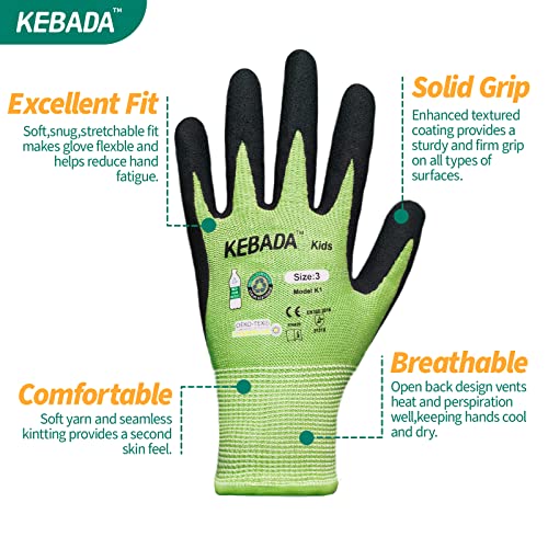 Kebada K Kids Gardening Gloves Bulk Pack,Stretchy Toddler Garden Gloves,Grip Kids Work Gloves for 3-9 Years Old,Green Yellow Pink