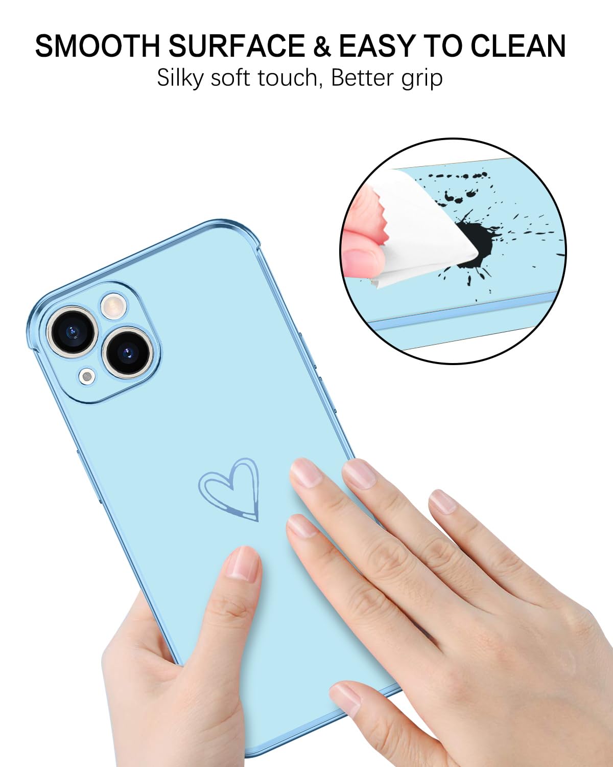 BENTOBEN for iPhone 13 Mini Phone Case, Cute Heart Pattern Slim Fit Soft Flexible Shockproof TPU Bumper Protective Women Girls Boys Men Non-Slip Lightweight Cover for iPhone 13 Mini 5.4 Inch, Blue