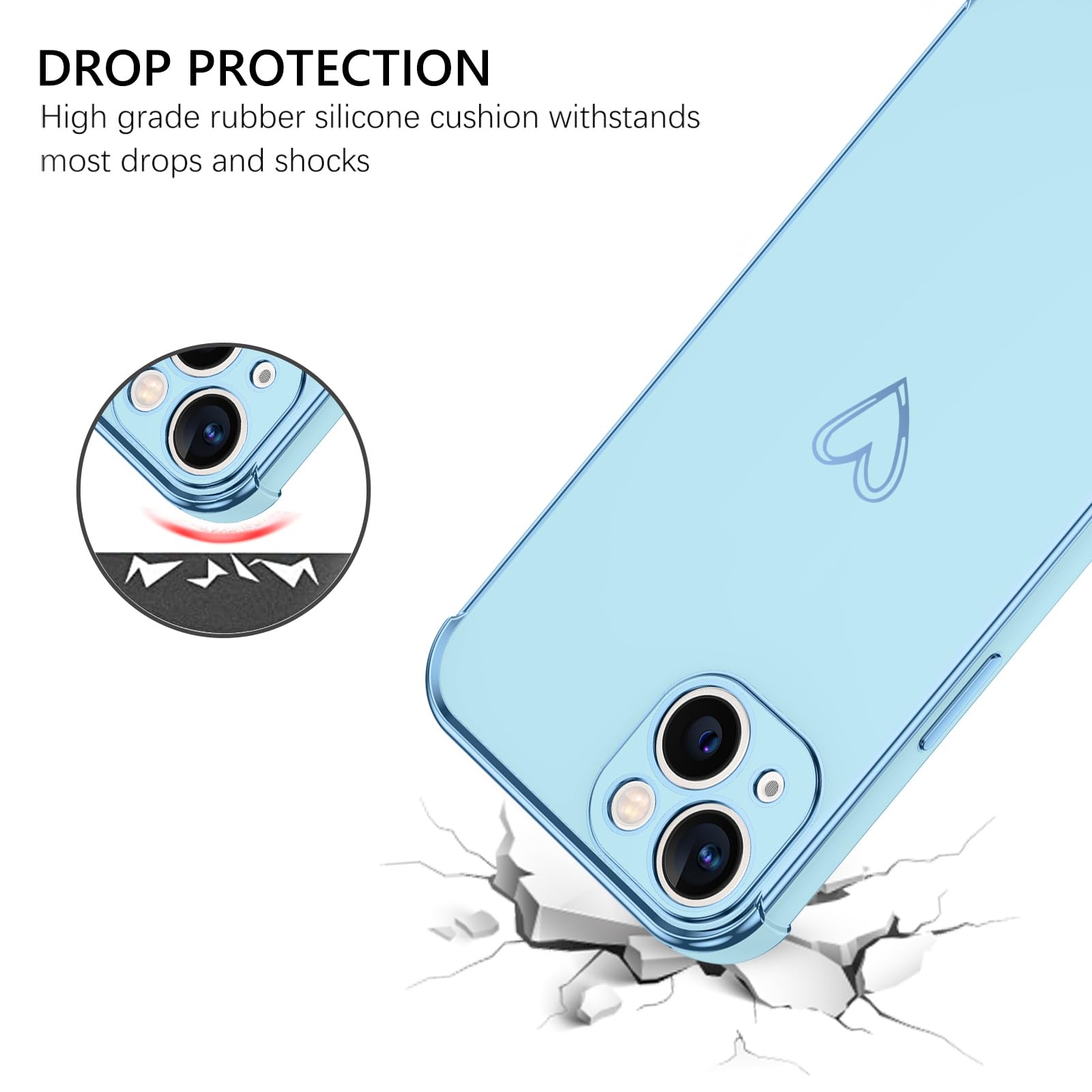 BENTOBEN for iPhone 13 Mini Phone Case, Cute Heart Pattern Slim Fit Soft Flexible Shockproof TPU Bumper Protective Women Girls Boys Men Non-Slip Lightweight Cover for iPhone 13 Mini 5.4 Inch, Blue