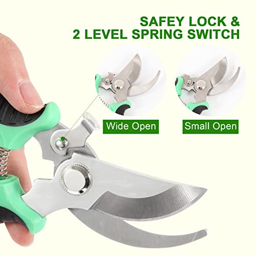 Garden Pruning Shears, 7.5" Professional Gardening Scissors, SK-5 Stainless Steel Blade Tree Secateurs, Manual Pruner for Plants, Gardening, Trimming, Garden Tools (Green)