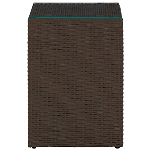DiMorture Outdoor Patio Side Table End Table, Glass Tabletop Rattan Sofa Table Couch Table, Wicker Coffee Table Cocktail Table for Indoor Outdoor Patio Yard, Brown